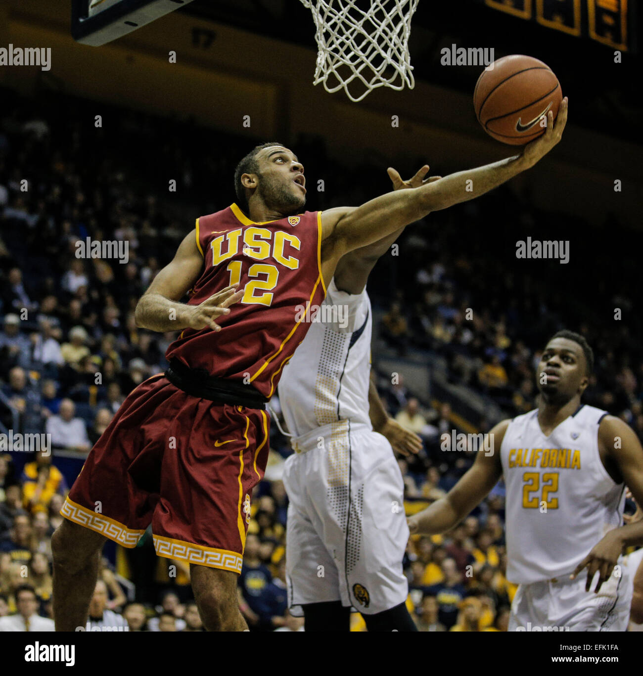 Berkeley CA. 05th Feb, 2015. USC G # 12 Julian Jacobs under the hoop ...