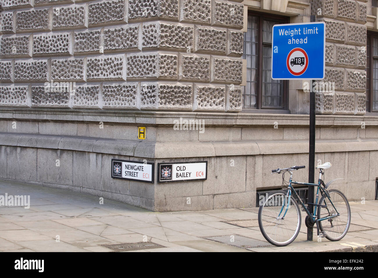 Newgate Street and the Old Bailey street signs on side of building ...
