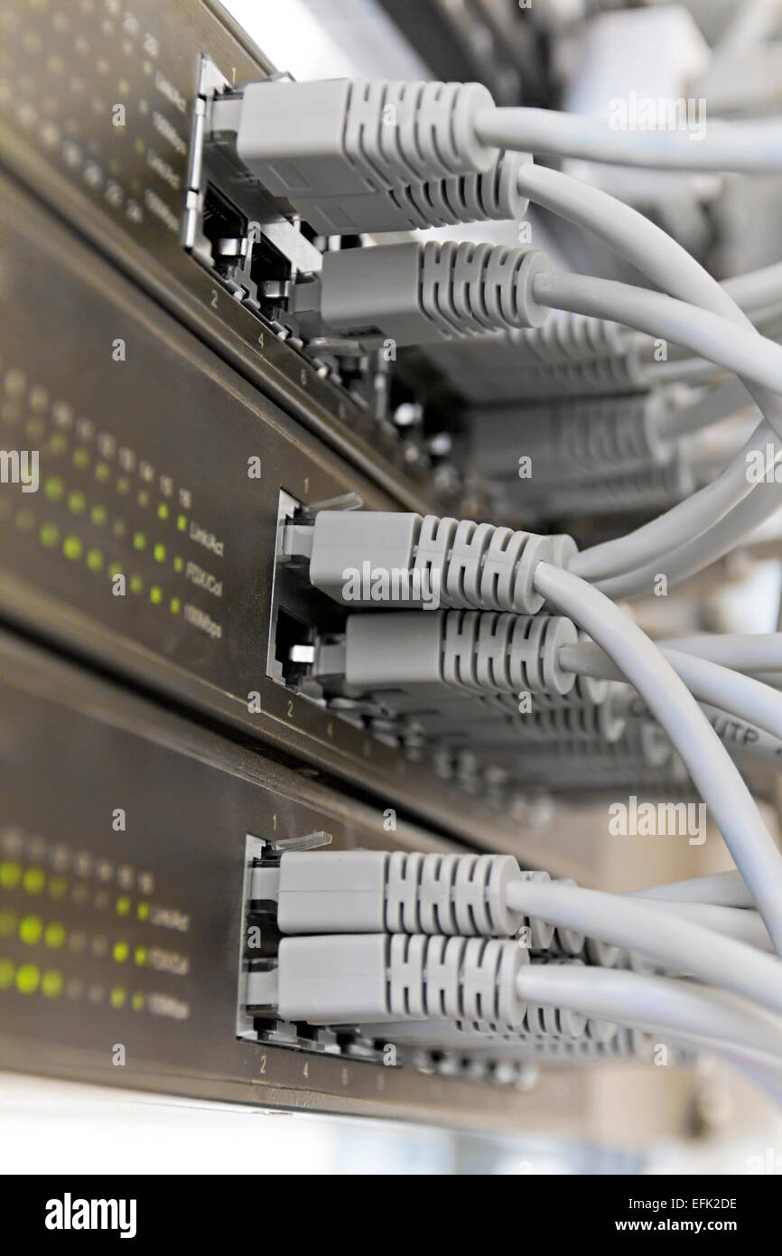 Patch Panel server rack with gray cords in the background Stock Photo ...