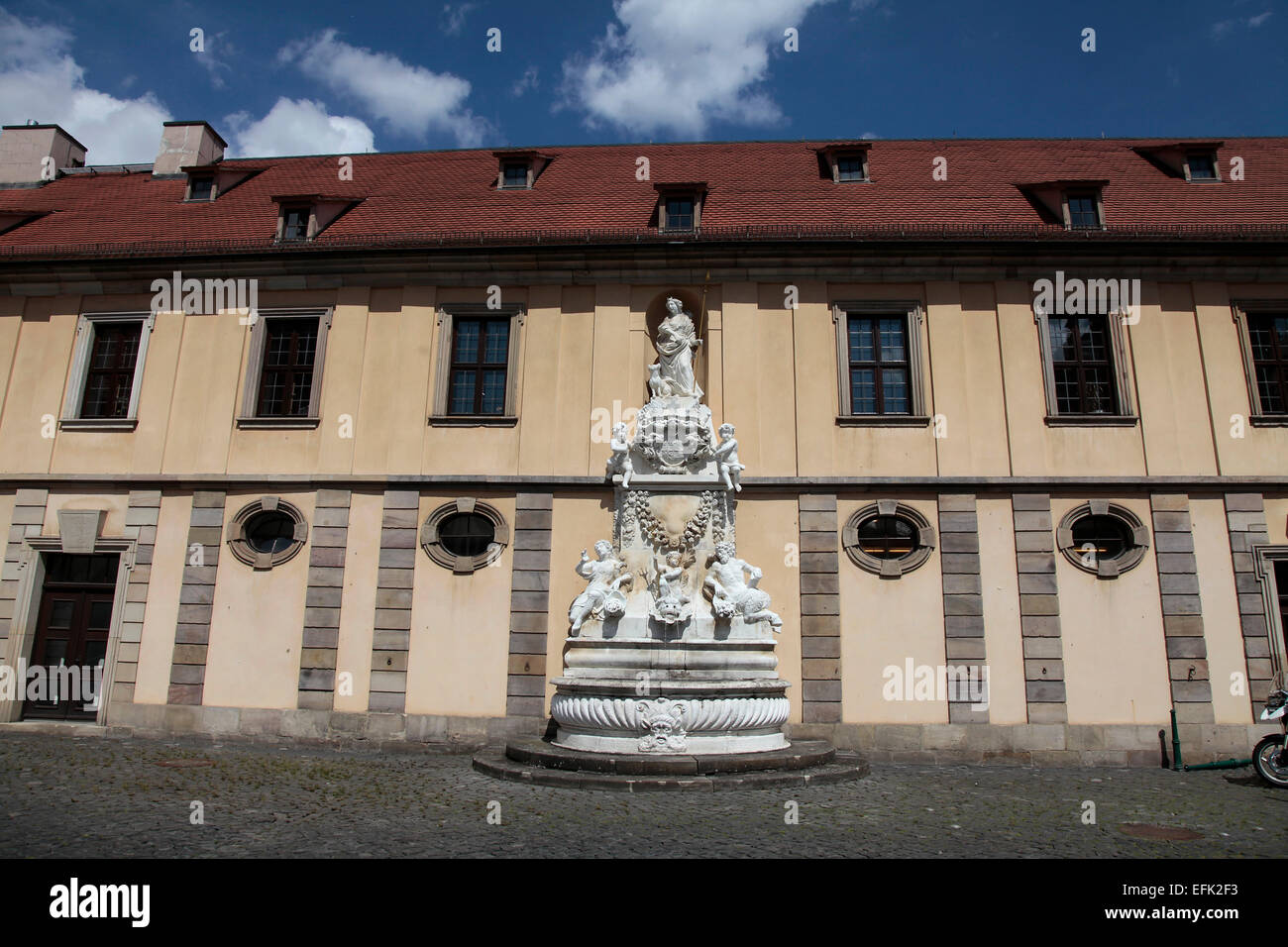 The Diana fountain in the courtyard of the City Palace of Fulda. The ...