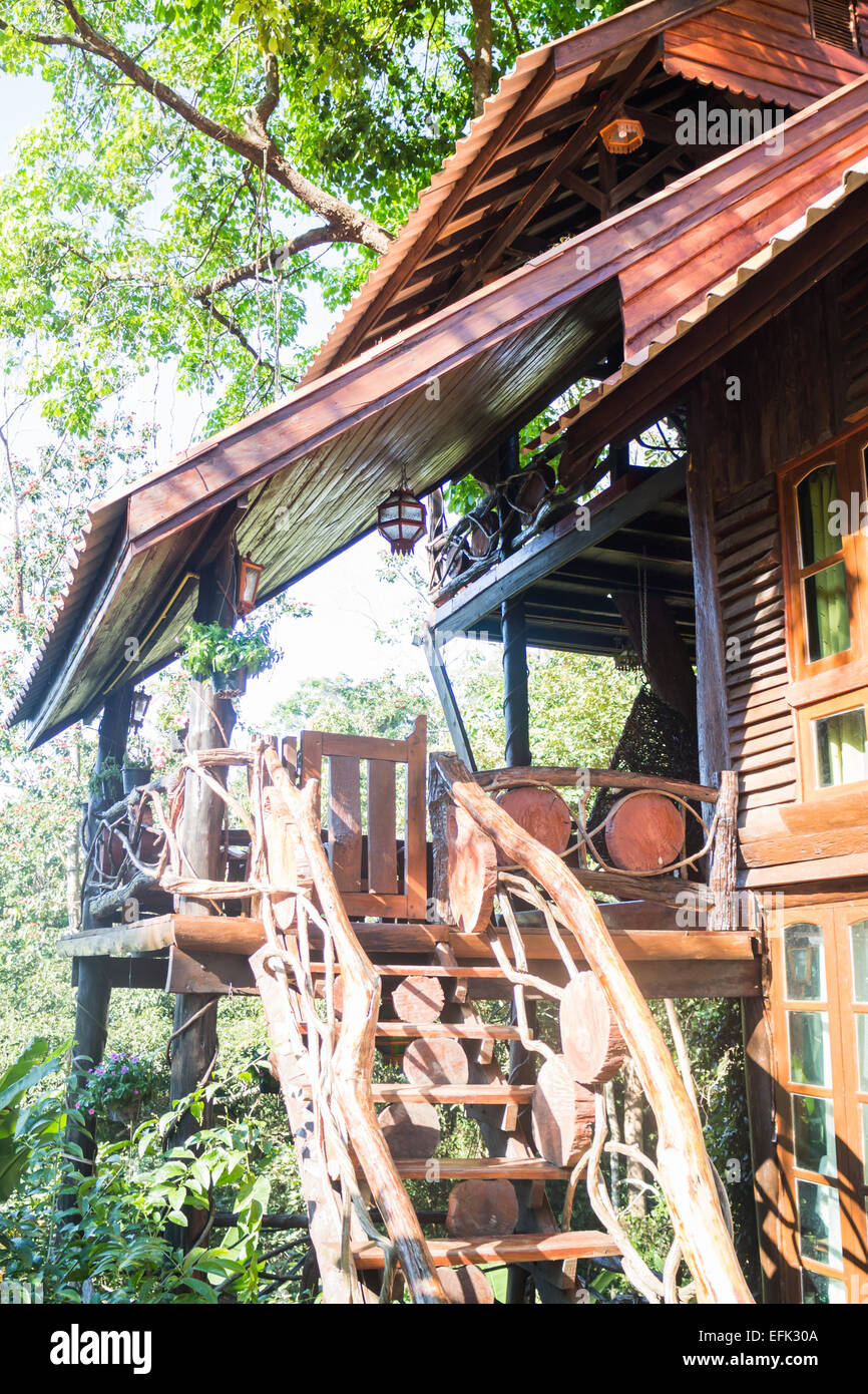 Tropical wooden tree house in resort, stock photo Stock Photo - Alamy