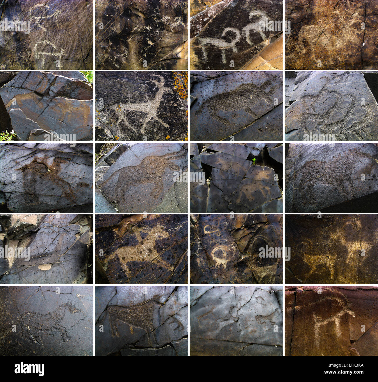 Petroglyphs on the stone in Tambaly or Tamgaly Tas, Kazakhstan Stock ...