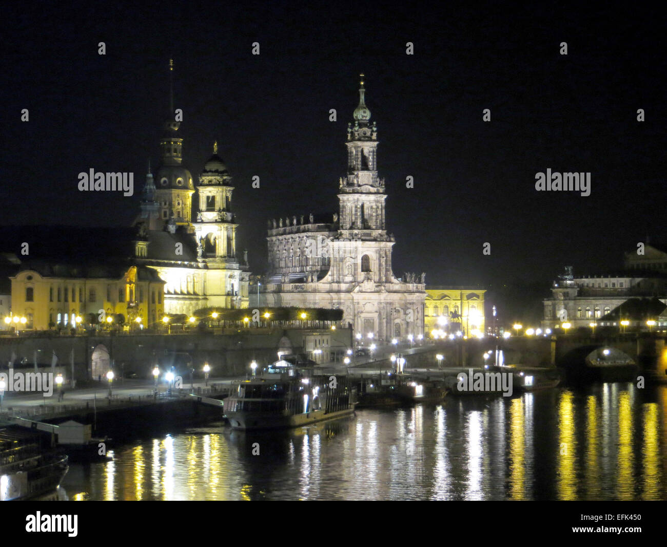 Skyline of Dresden at night Stock Photo - Alamy