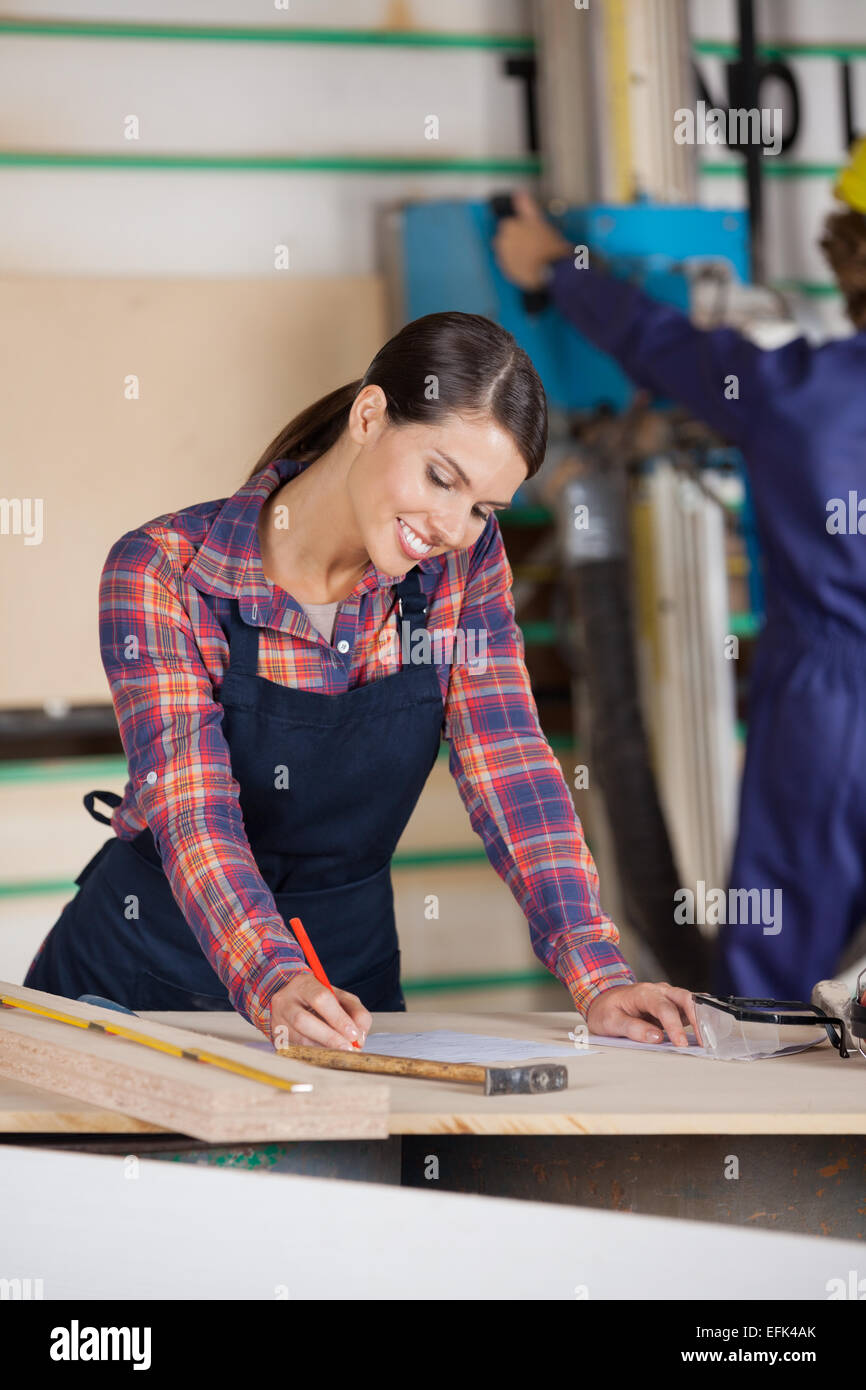 Female Carpenter Writing On Document Stock Photo - Alamy
