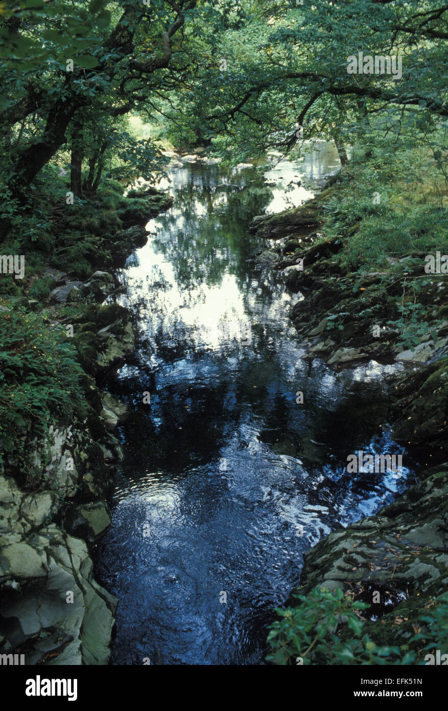 Afon Machno river below the 'Roman Bridge' Penmachno Gwynedd Wales UK ...