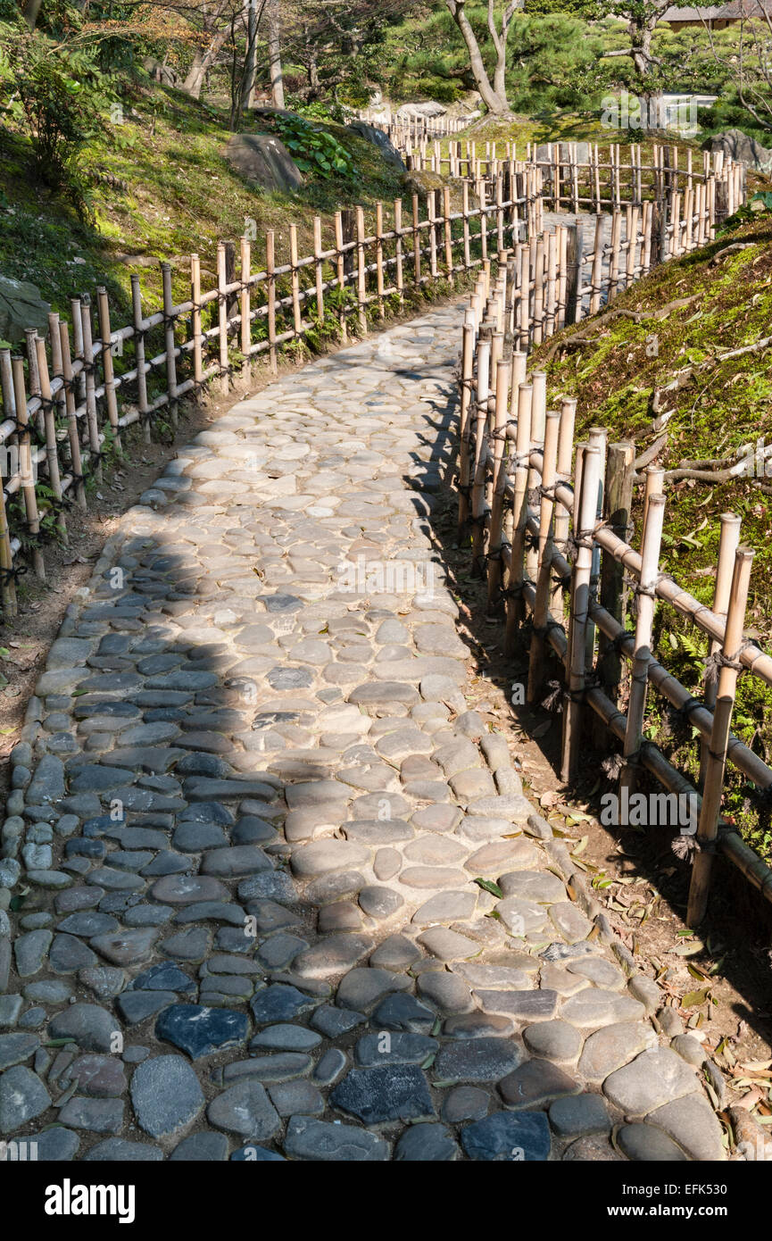 Ritsurin-koen garden, Takamatsu, Japan. A traditional path made from ...