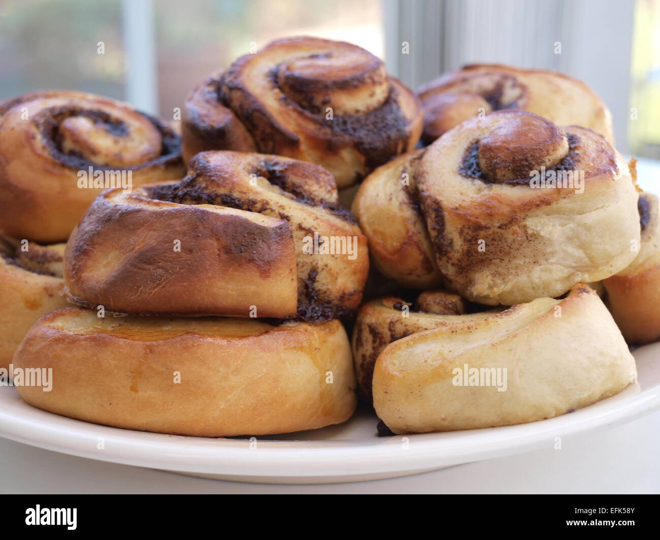 Side View of a Tower of homemade Cinnamon Rolls Stock Photo - Alamy