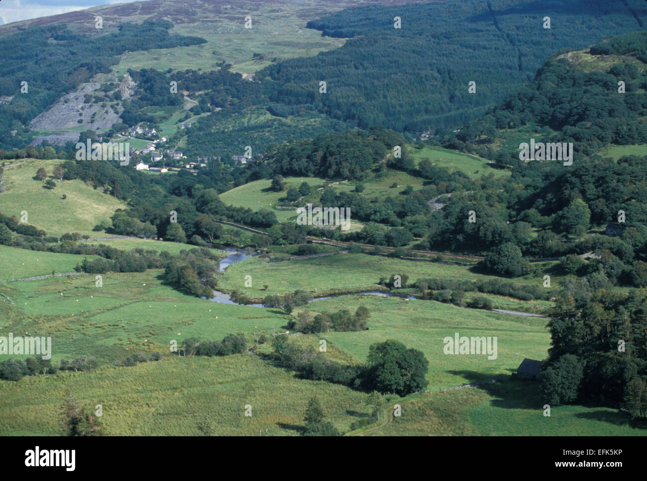 Afon Lledr river from Dolwyddelan Castle near Blaenau Ffestiniog Wales ...