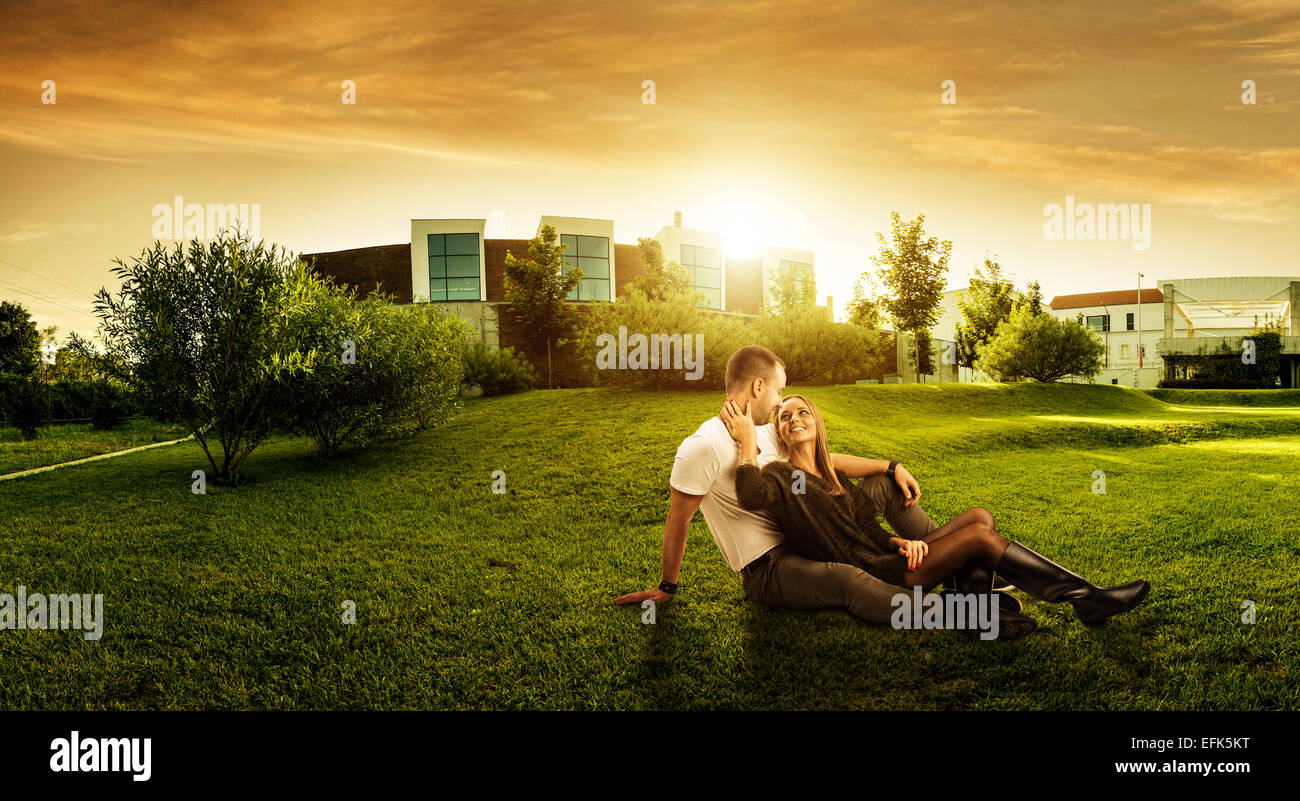 Beautiful fresh green area behind Modern Building Stock Photo - Alamy