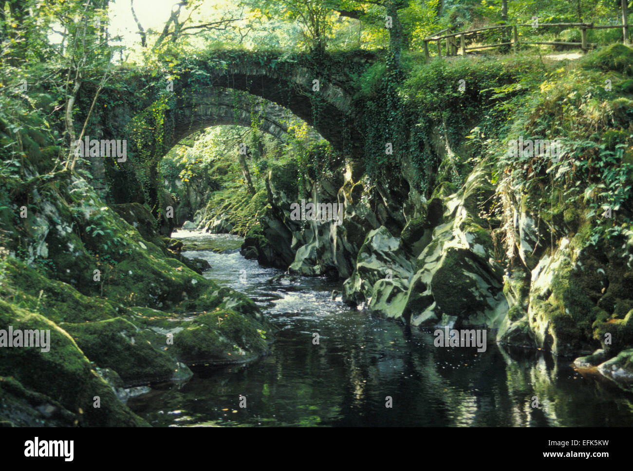 River Machno and 'Roman Bridge' below Pencachno Gwynedd Wales UK Stock ...