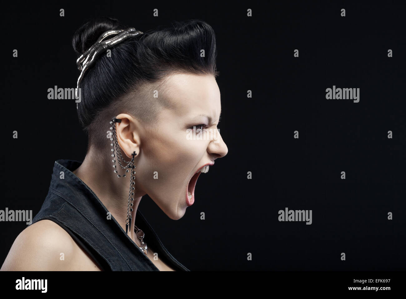 Woman Screaming Profile Angry