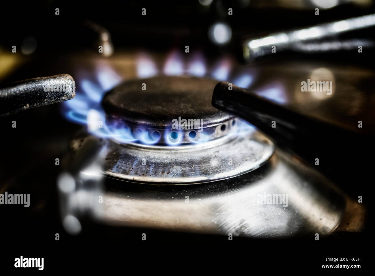 Burning gas stove Stock Photo - Alamy