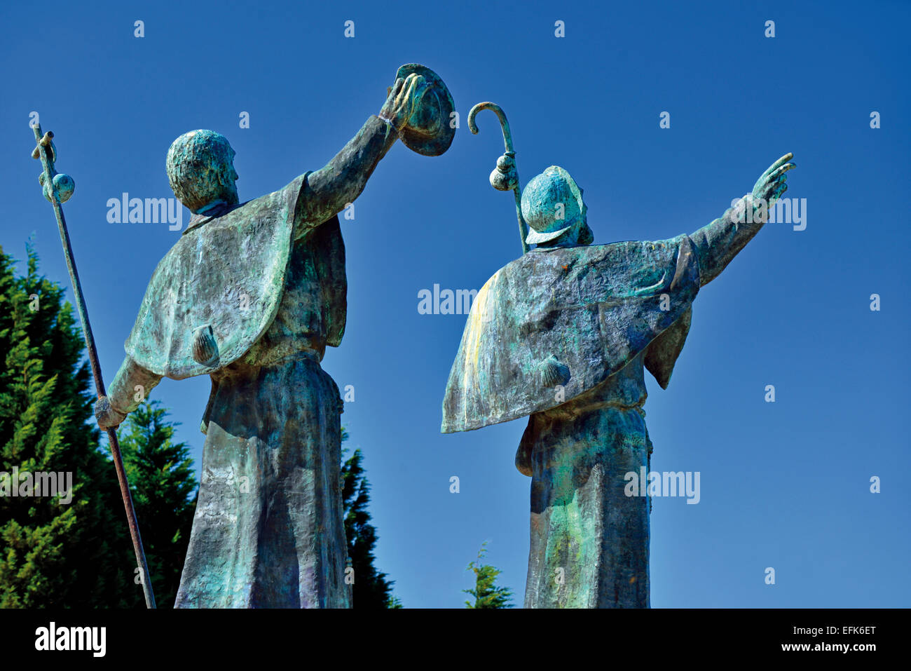 Spain, Galicia: Pilgrim´s statues at Monte do Gozo near Santiago de ...