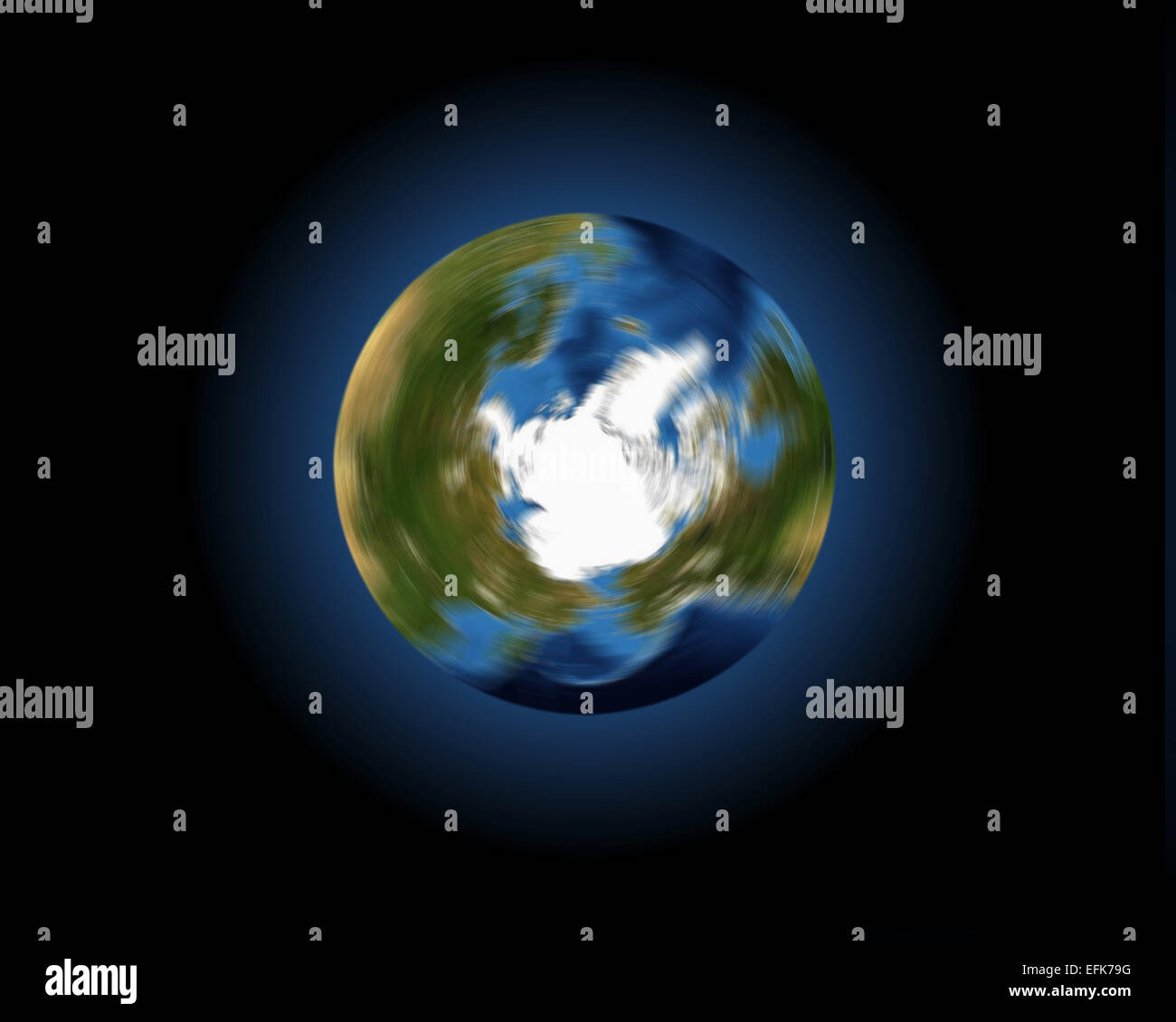 A conceptual image of the Earth spinning on its axis, looking down onto ...