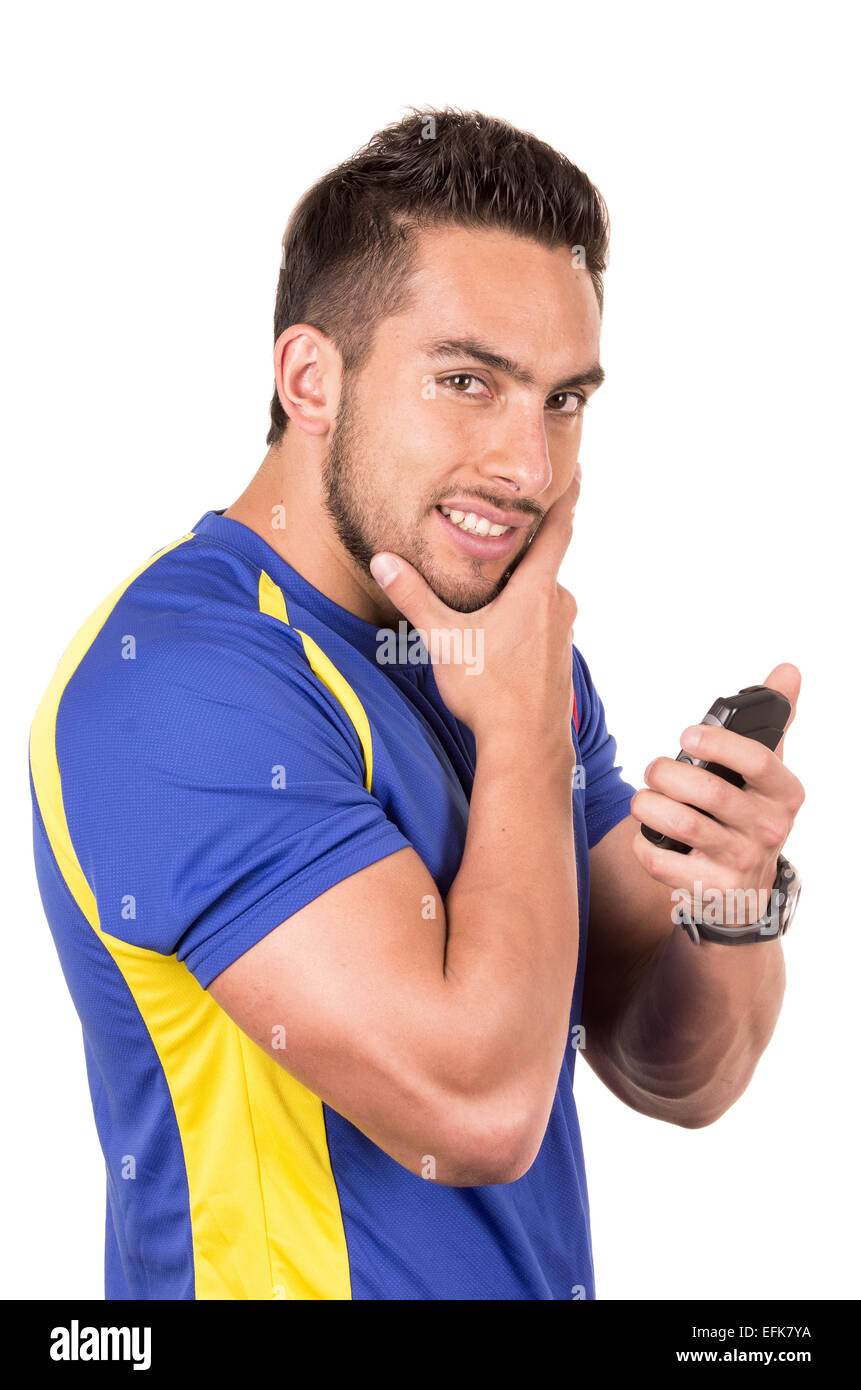 happy soccer football fan watching game Stock Photo - Alamy