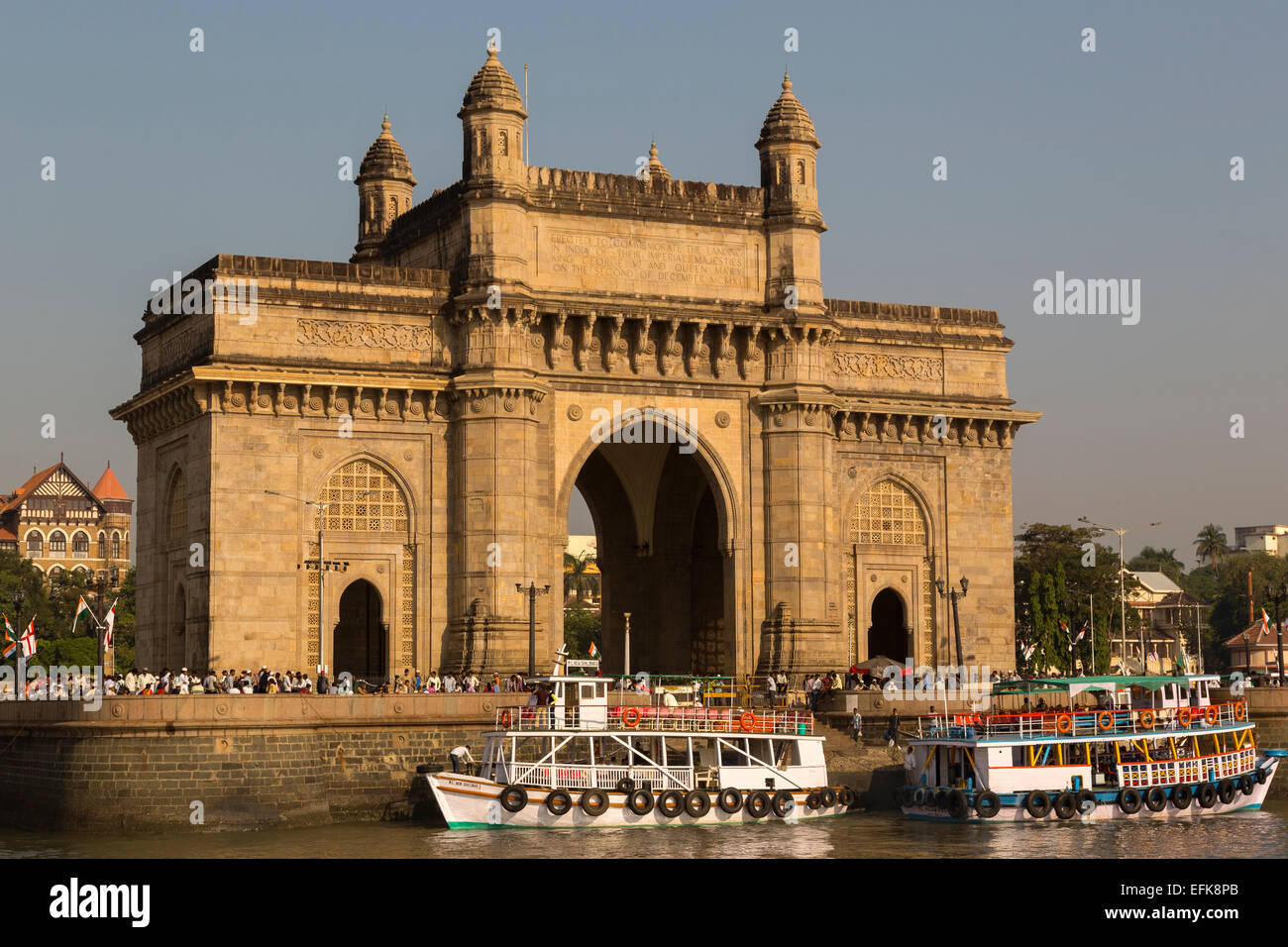 India, Maharashtra, Mumbai, Colaba district, Gateway of India in early ...