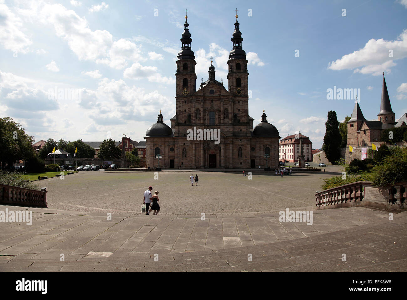 The Fulda Cathedral and right St. Michael`s church. Fulda Cathedral is ...