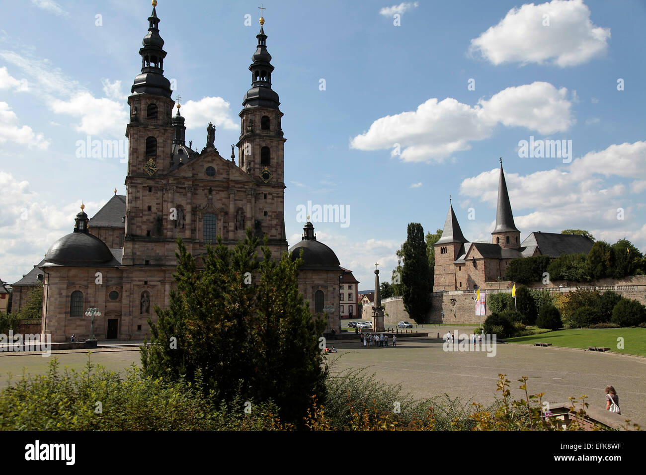 The Fulda Cathedral and right St. Michael`s church. Fulda Cathedral is ...