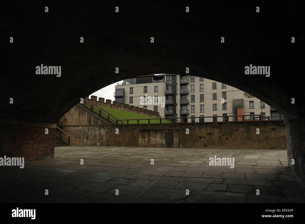 Roman fort 1 reconstructed wall mamucium mancunium centre mid distance ...