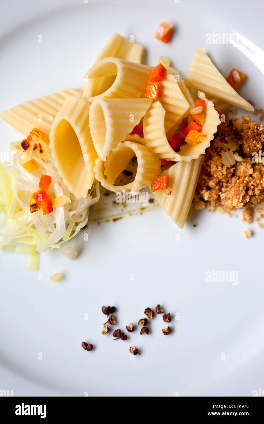 Pasta, crumble, carrots and pepper Stock Photo - Alamy