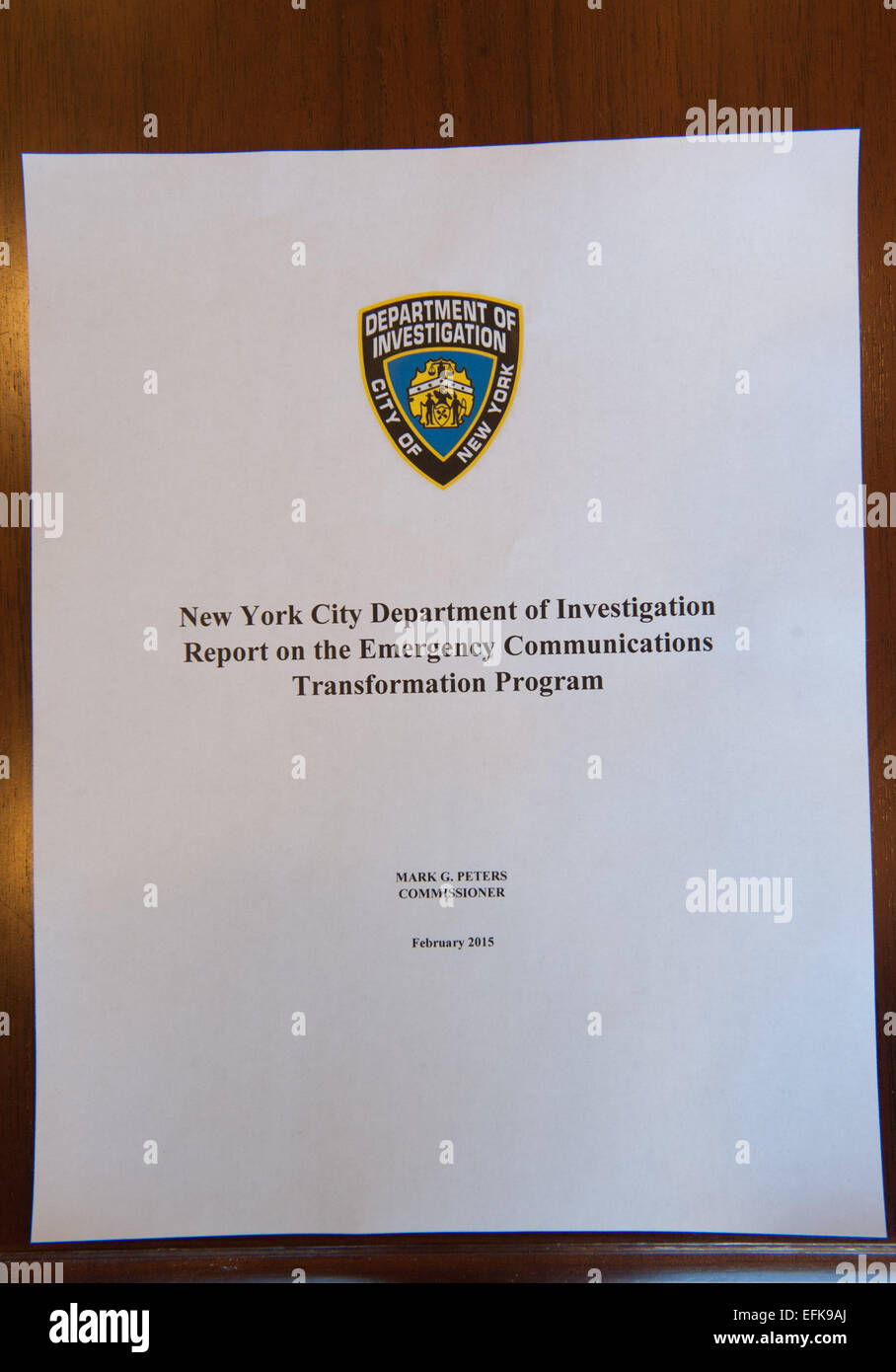 Manhattan, New York, USA. 5th Feb, 2015. The cover page of the NYC DOI ...