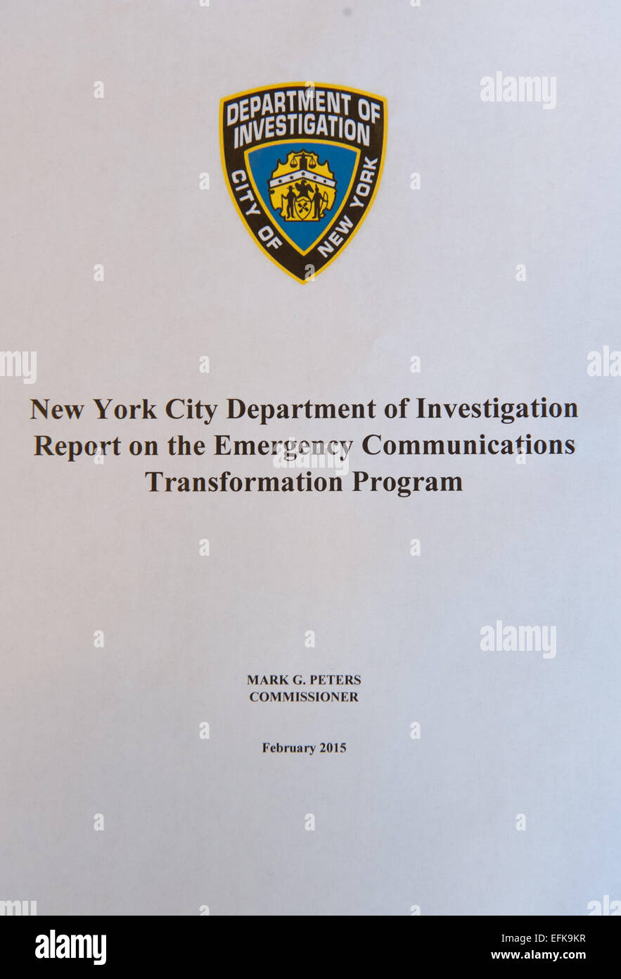 Manhattan, New York, USA. 5th Feb, 2015. The cover page of the NYC DOI ...