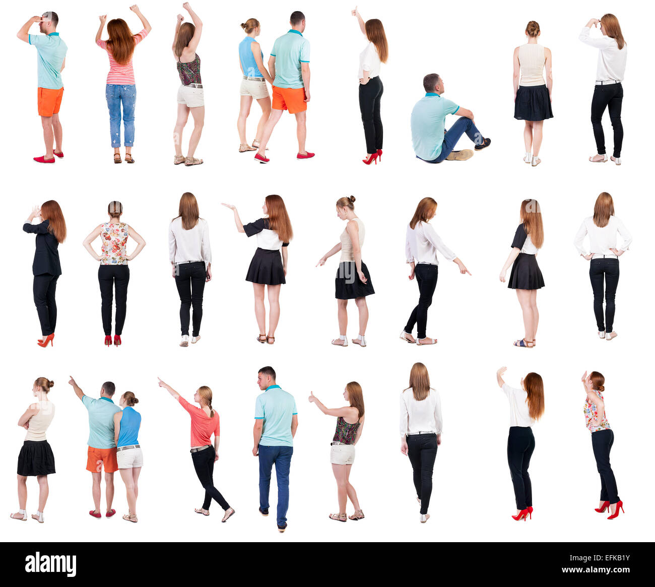 Collection " Back view people ". Rear view people set. backside view of ...