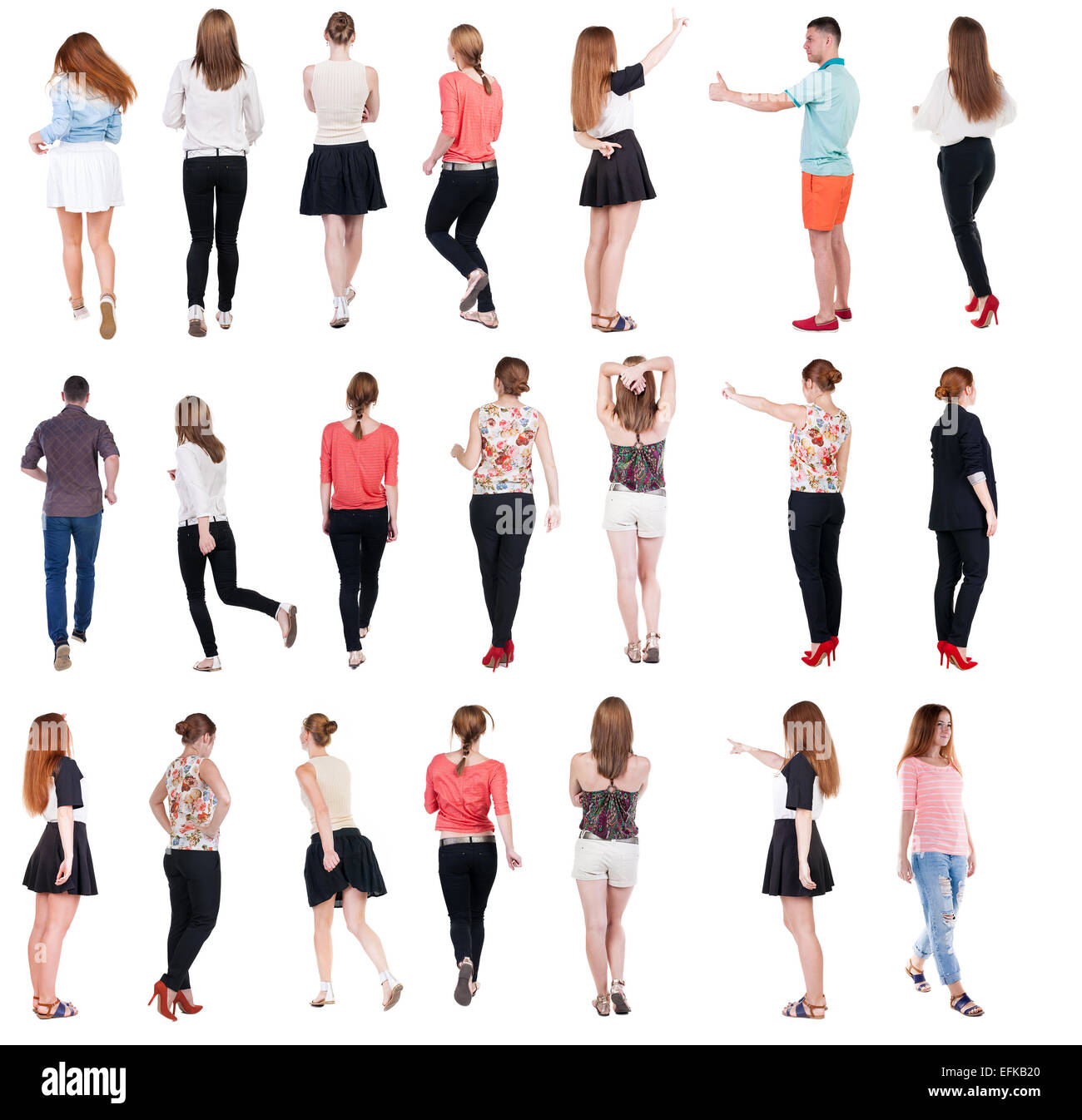 Collection " Back view people ". Rear view people set. backside view of ...