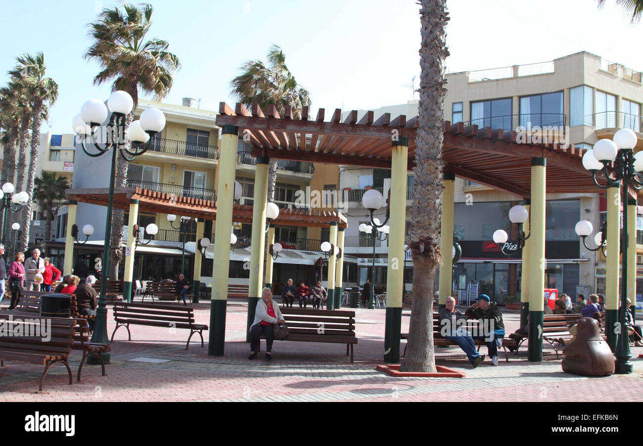 Holiday resorts of Bugibba, Qawra and St Pauls Bay in Malta. The Square ...