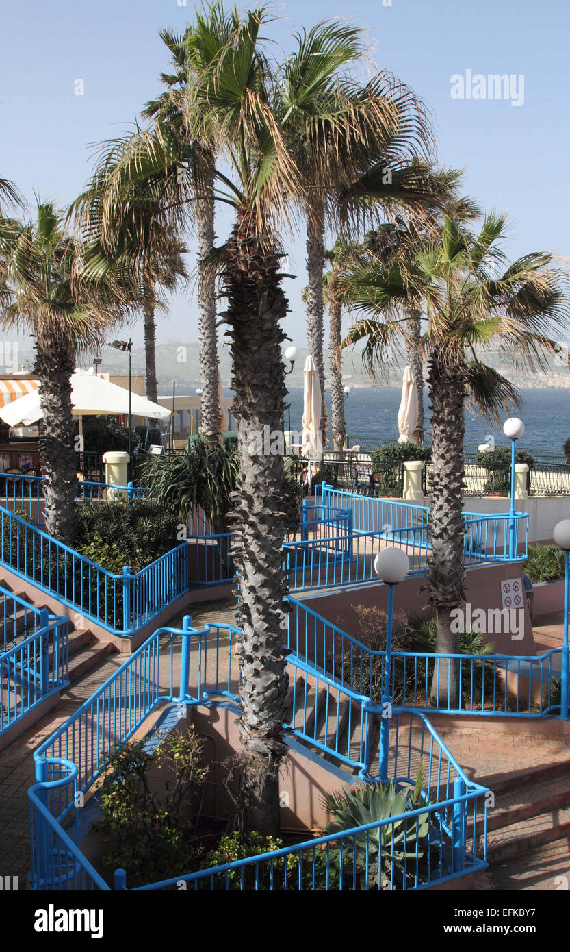 Holiday resorts of Bugibba, Qawra and St Pauls Bay in Malta. Seafront ...