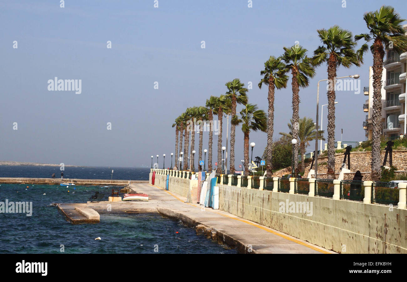 Holiday resorts of Bugibba, Qawra and St Pauls Bay in Malta. Seafront ...