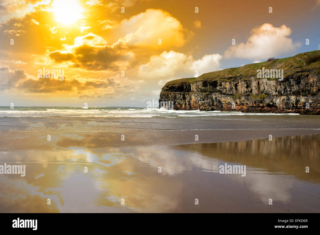 Ballybunion beach and cliffs on the Atlantic coast in Ireland with ...