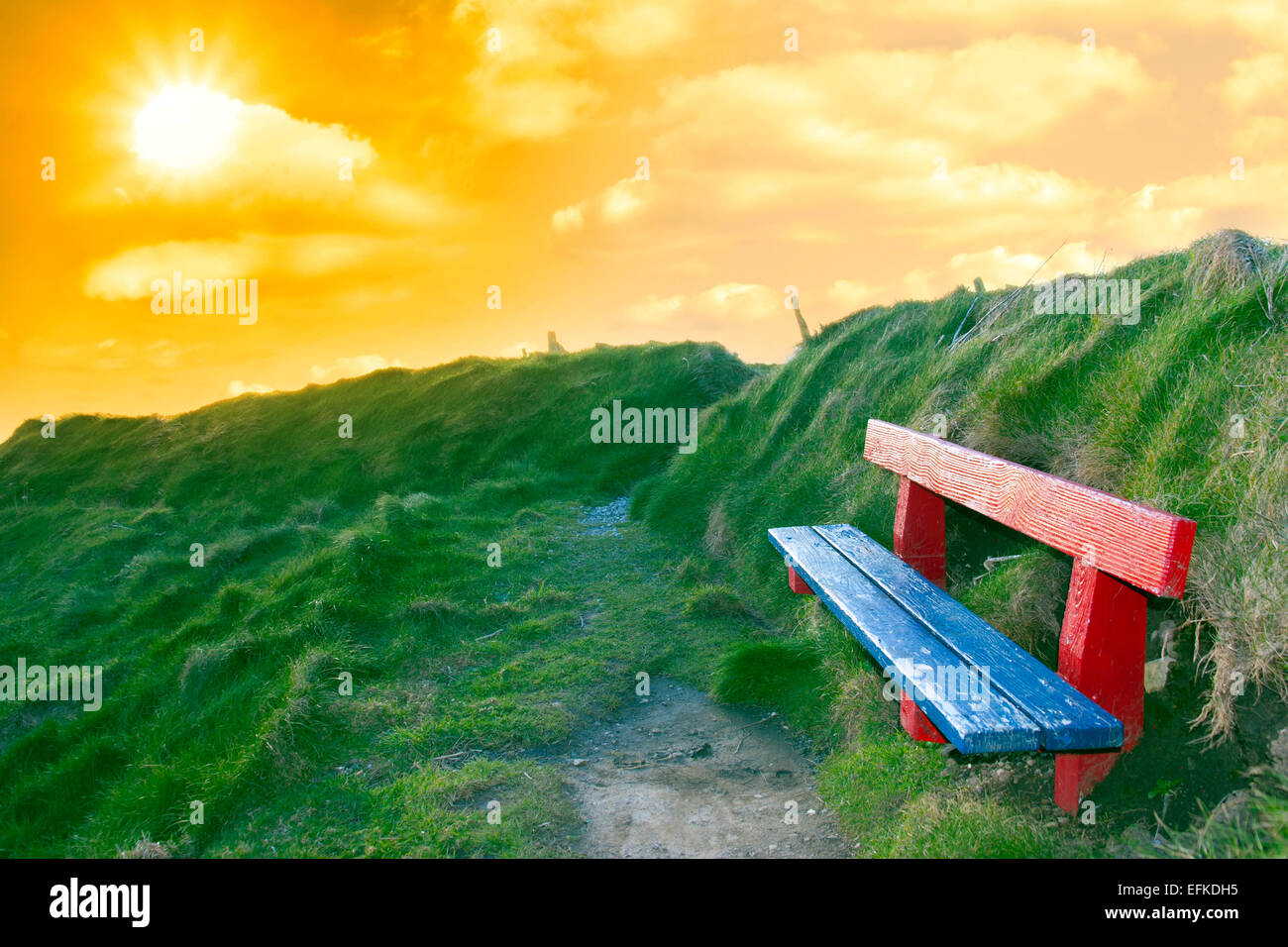 bench on a cliff edge with views of Ballybunion beach and coast at ...