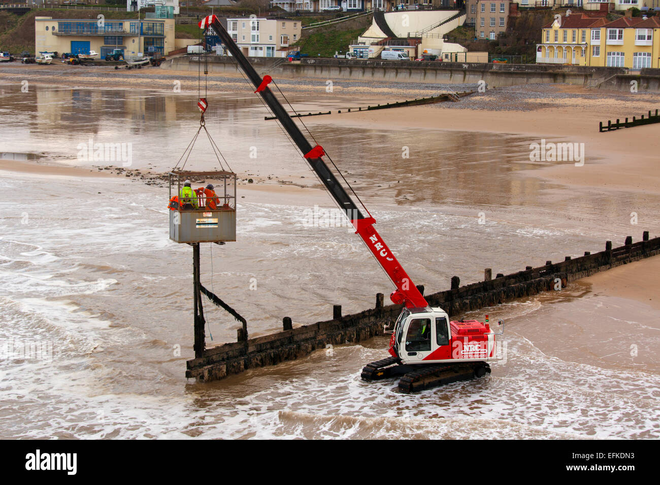 Repairs to Cromer sea wall after the tidal surge of Dec 2013 Norfolk ...
