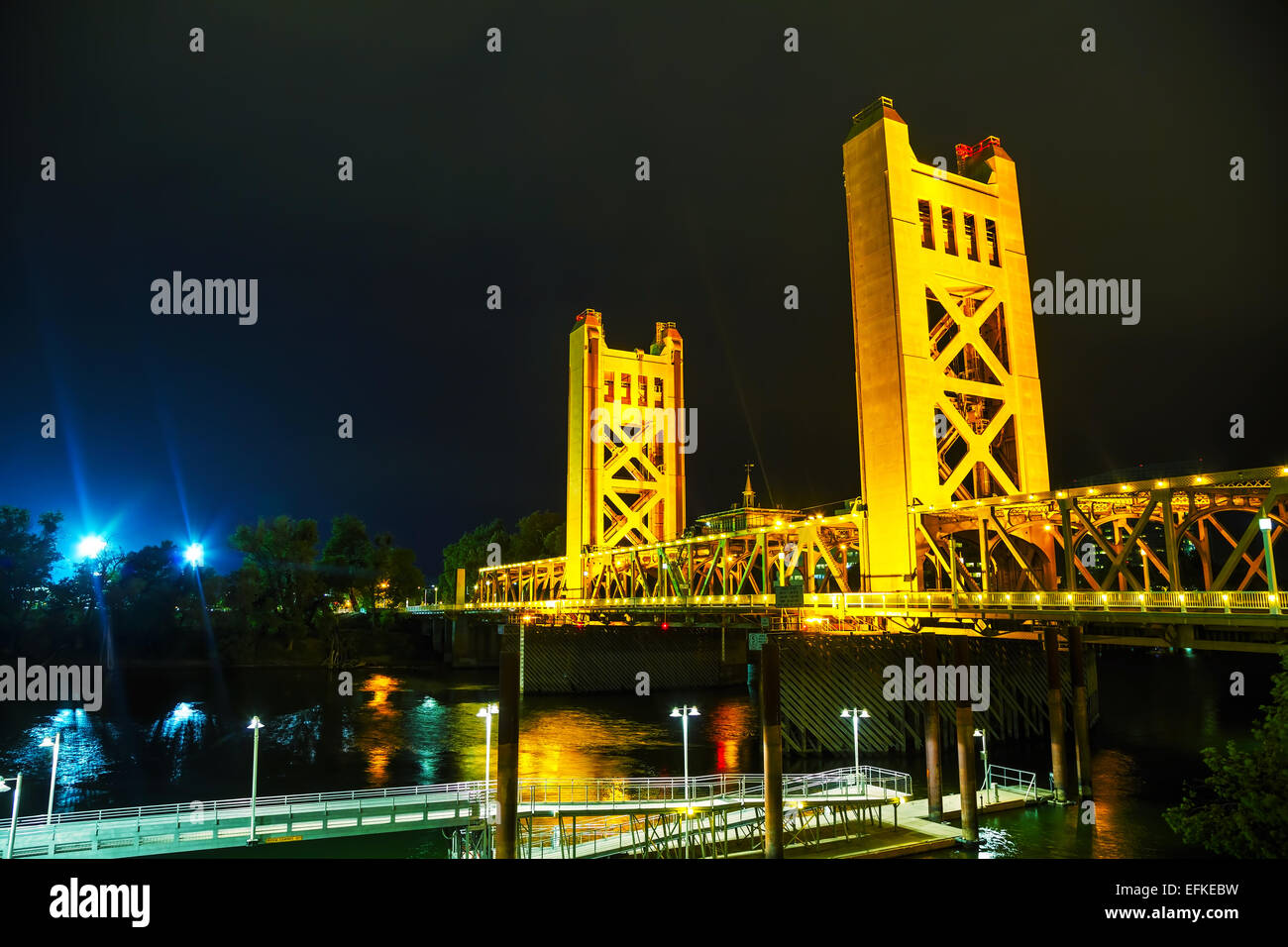 Golden Gates drawbridge in Sacramento at the night time Stock Photo - Alamy