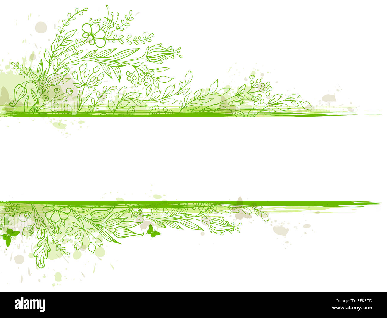 Vintage green banner with flowers and leaves Stock Photo - Alamy