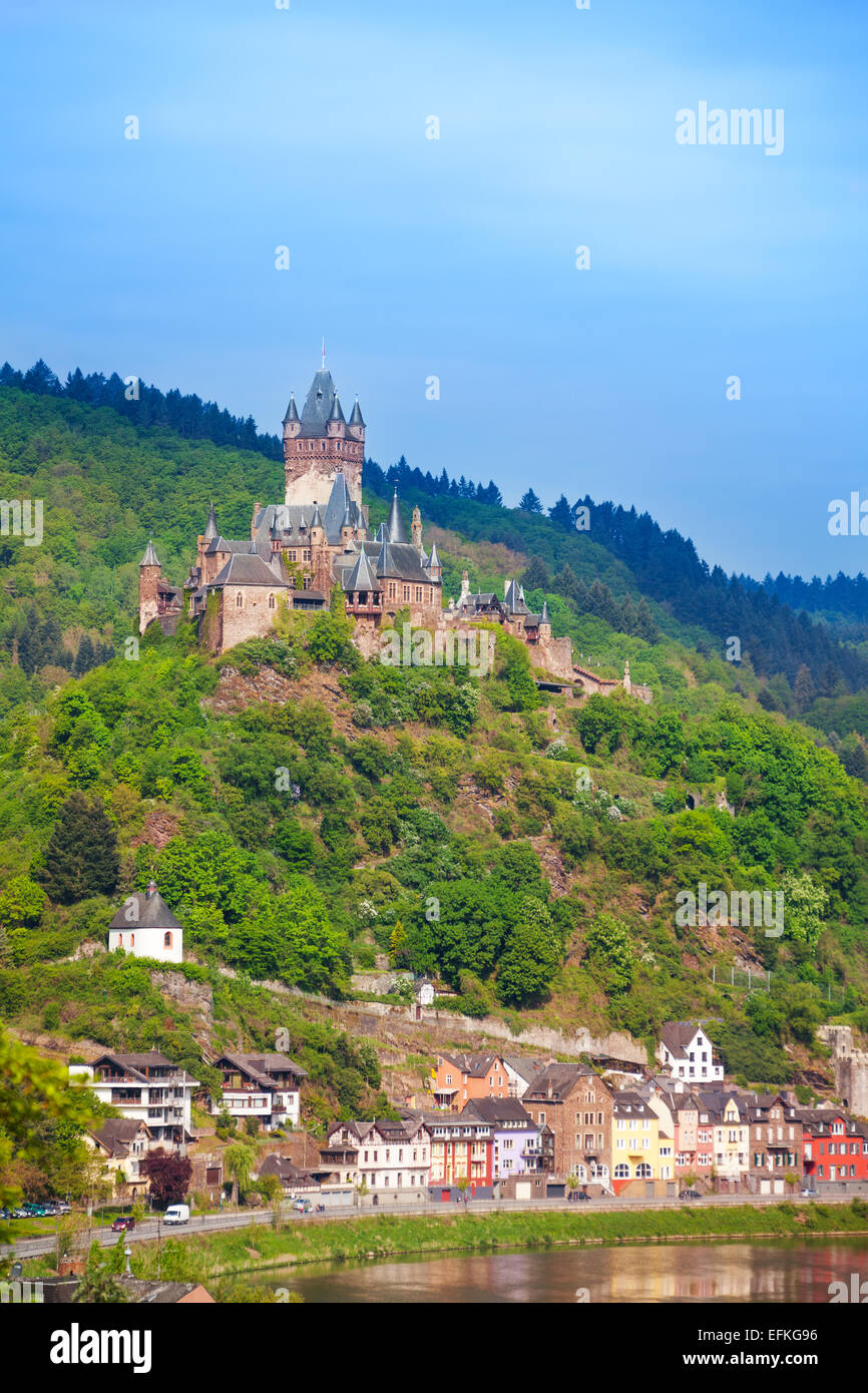 Cochem Imperial Castle, mountain and Mosel river Stock Photo - Alamy