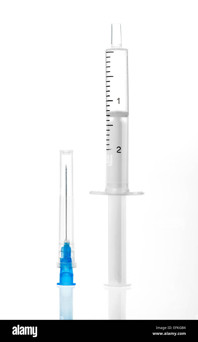 Plastic syringe and needle with cap on a white background Stock Photo ...