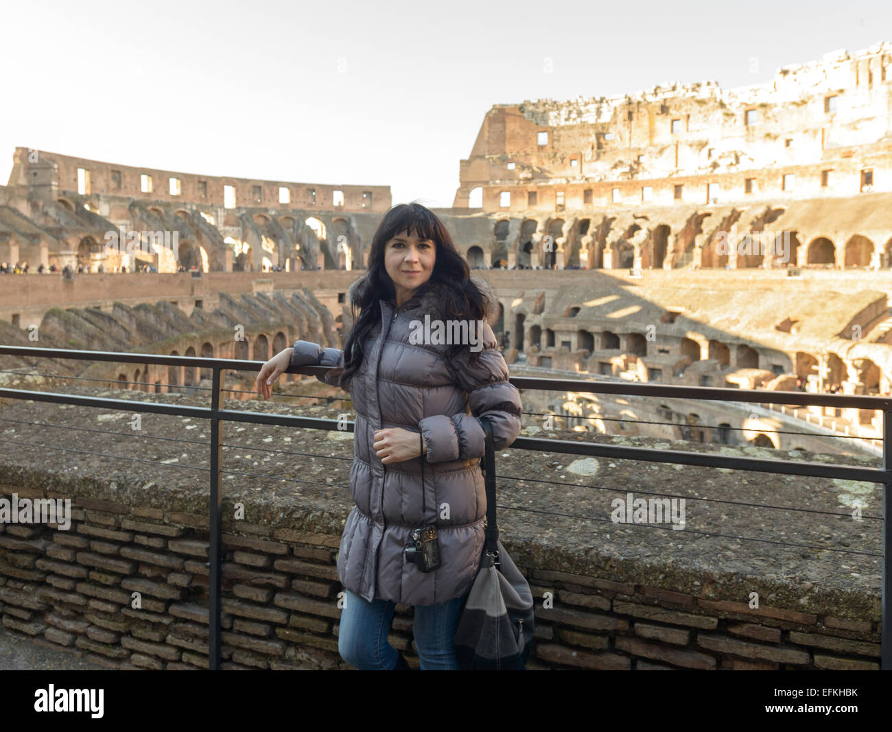 Portrait of a nice girl in Rome italy, coliseum in background Stock ...