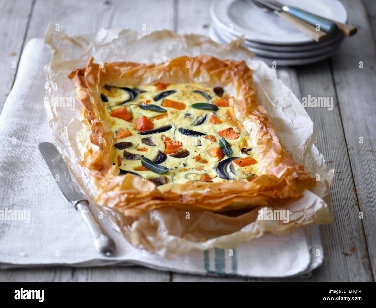 Butternut squash filo pastry tart Stock Photo - Alamy