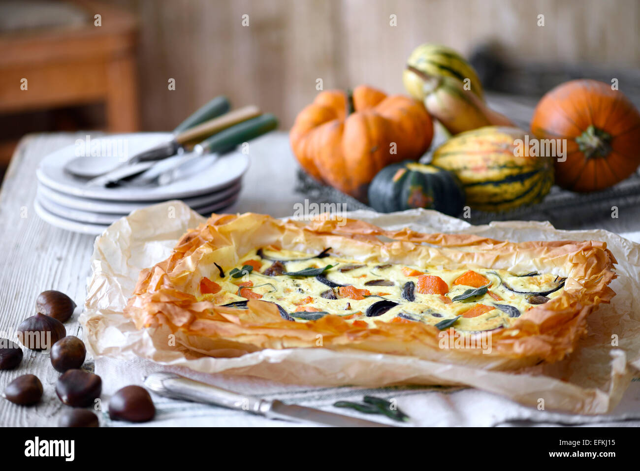 Butternut squash filo pastry tart Stock Photo - Alamy
