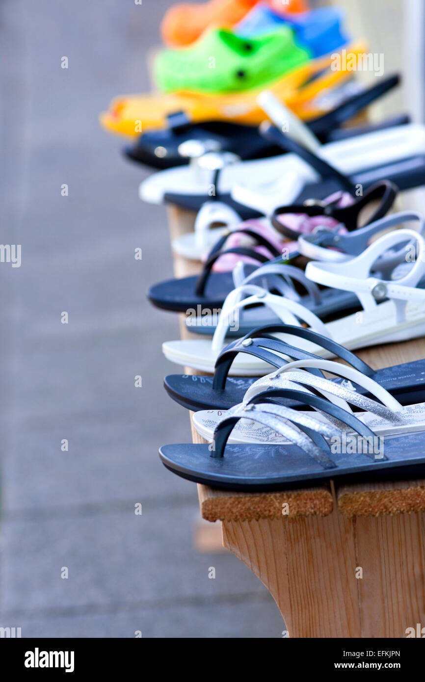 Shoes on a market stall Stock Photo - Alamy
