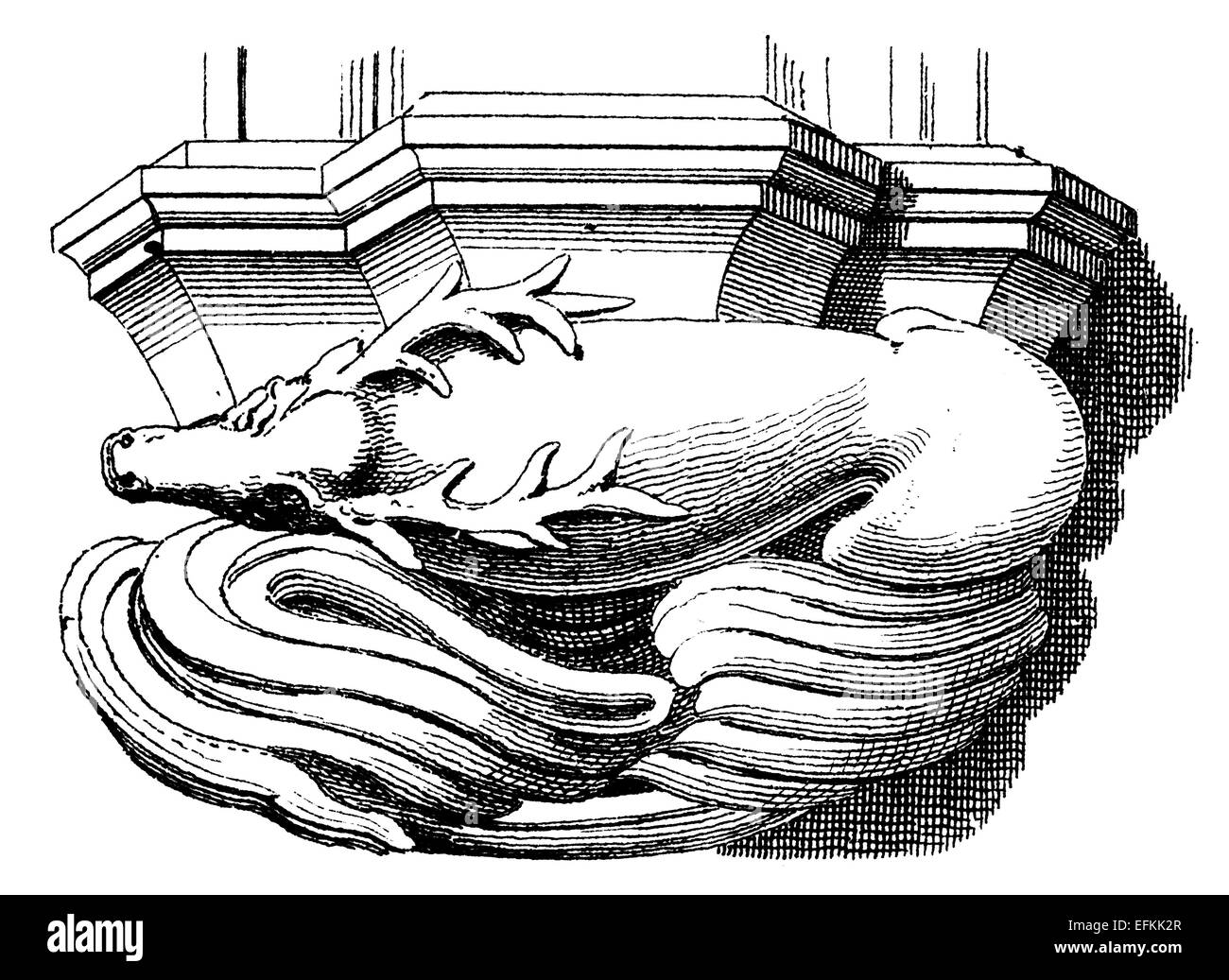 Victorian engraving of a Gothic design boss. Digitally restored image ...