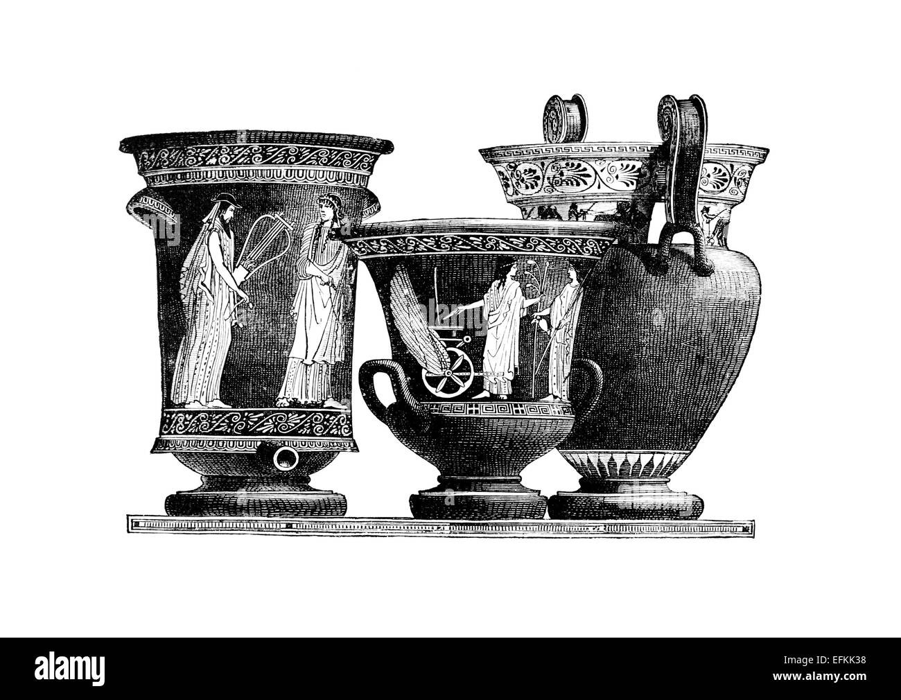 Victorian engraving of ancient Greek pottery kraters. Digitally ...