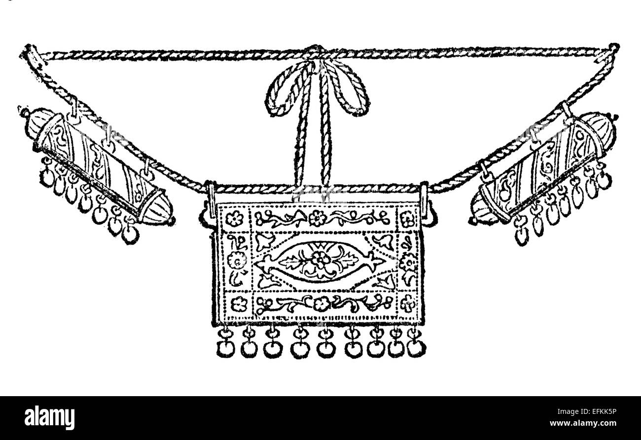 Victorian engraving of a ornate necklace. Digitally restored image from ...