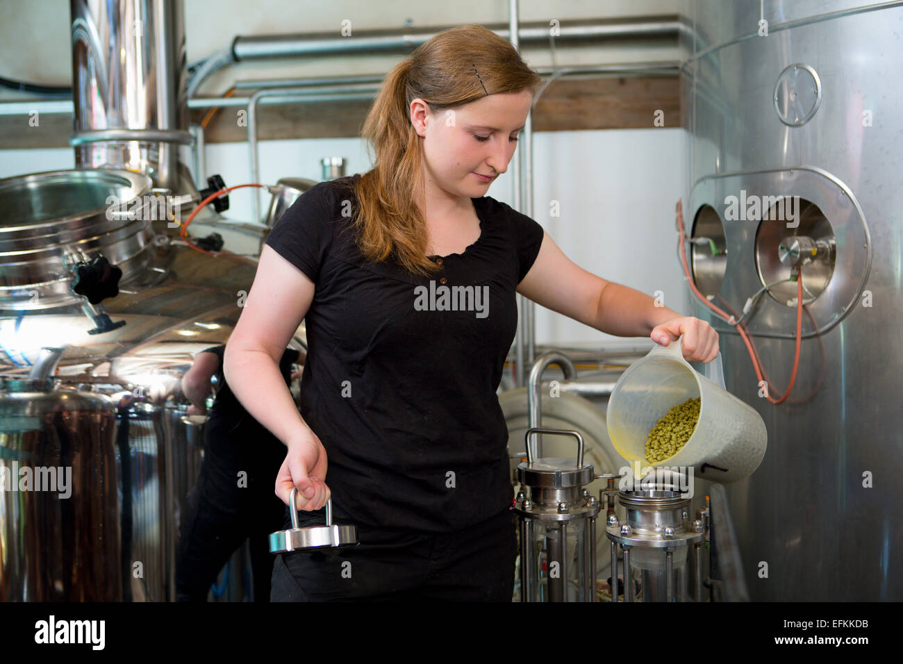 Female brewer working in brewhouse Stock Photo - Alamy