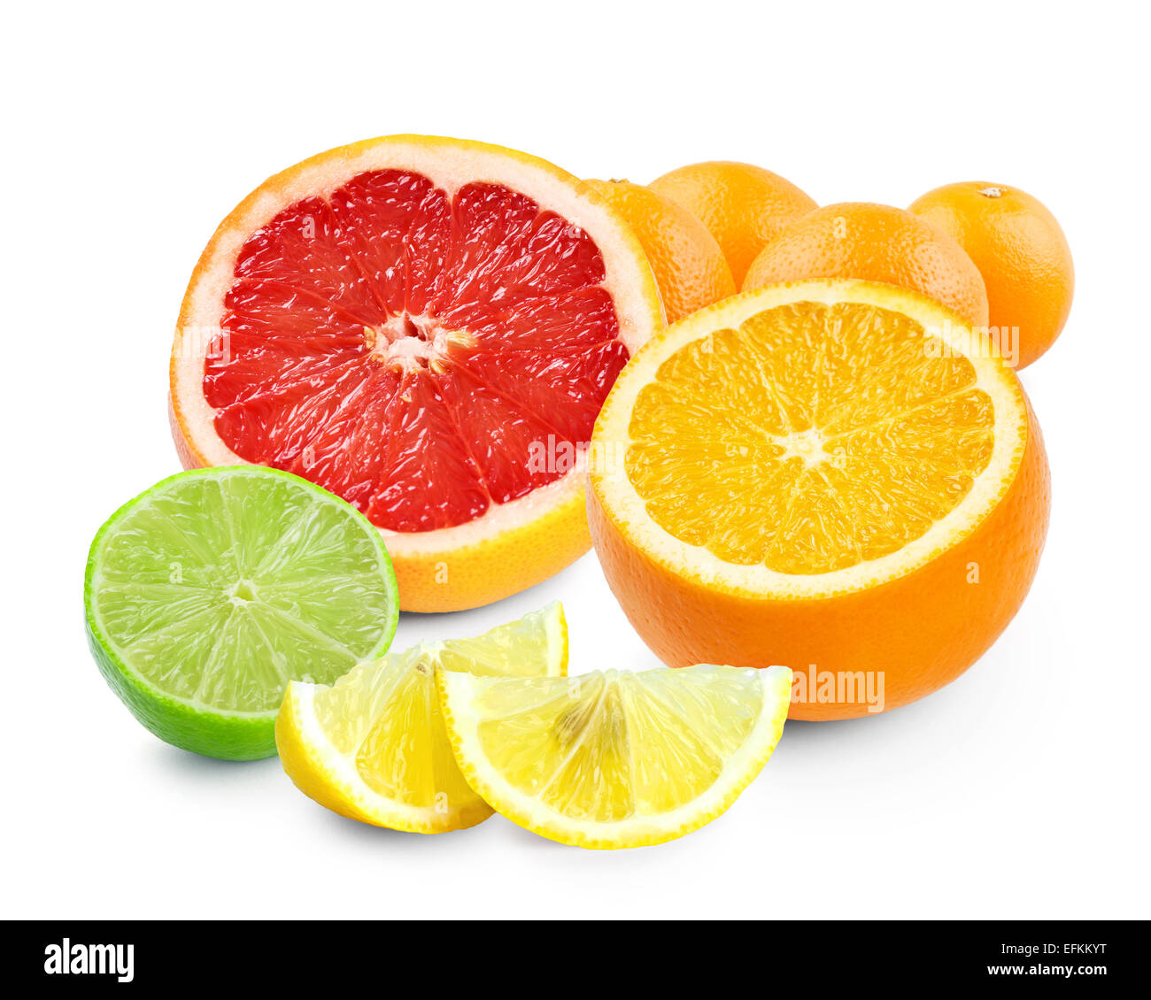 Mixed citrus fruits on white background Stock Photo - Alamy