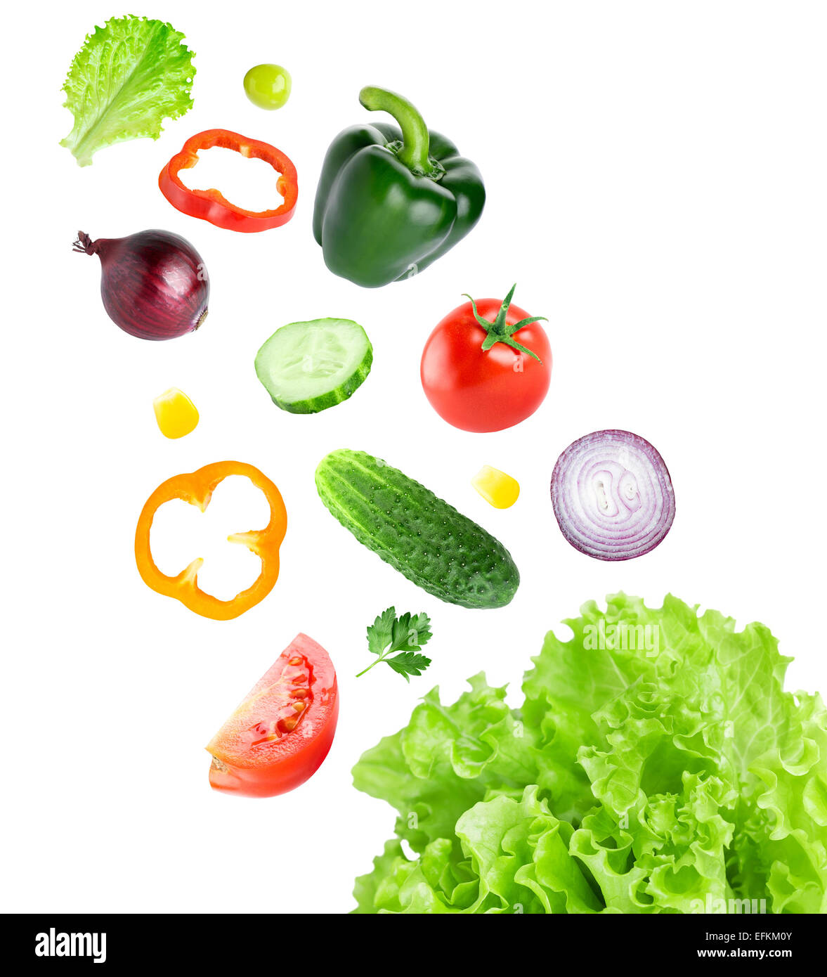 Falling fresh vegetables on white background Stock Photo - Alamy