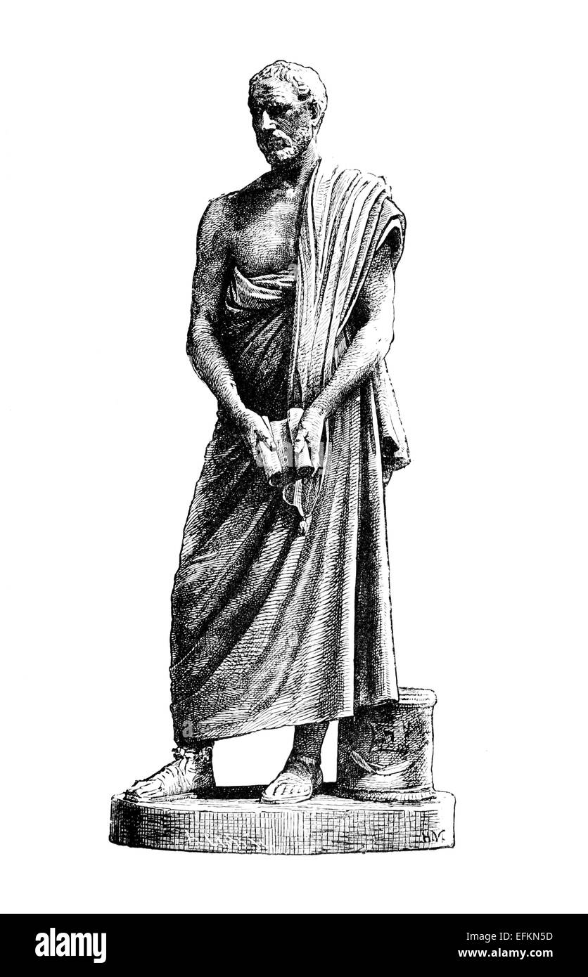 Victorian engraving of a sculpture of Demosthenes. Digitally restored ...