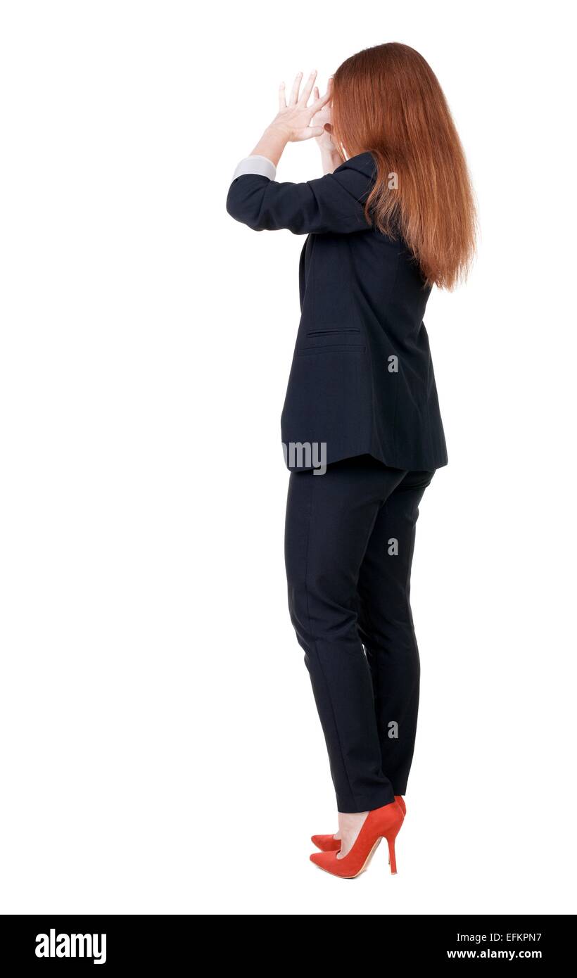 Back view of shocked business woman in suit. Upset businesswoman. Rear ...